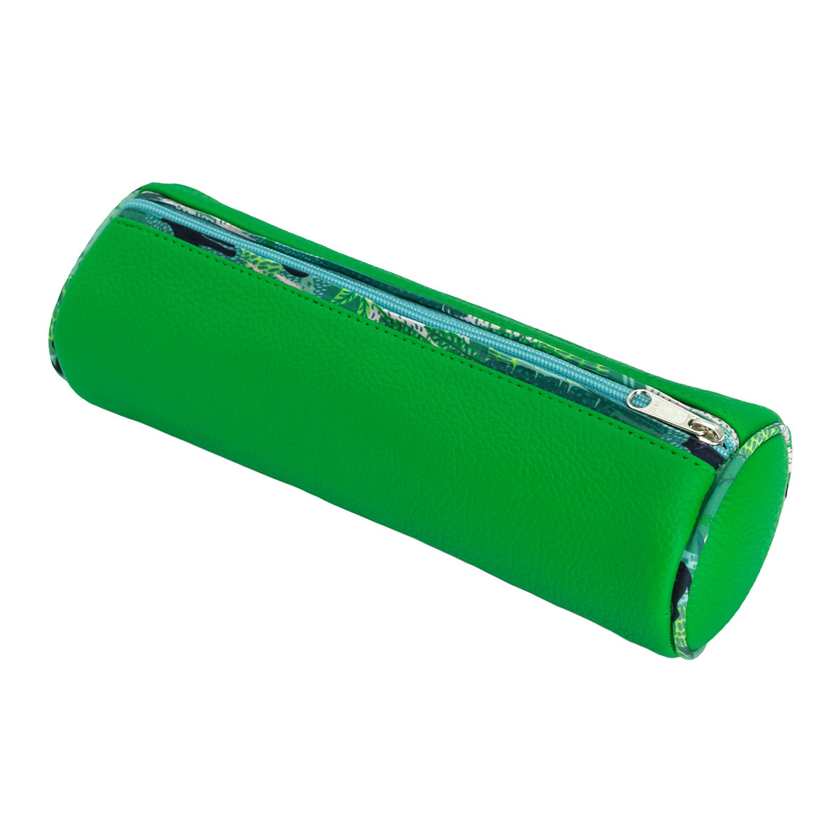 Trousse ronde école enfant simili Vert tissu imprimé forêt