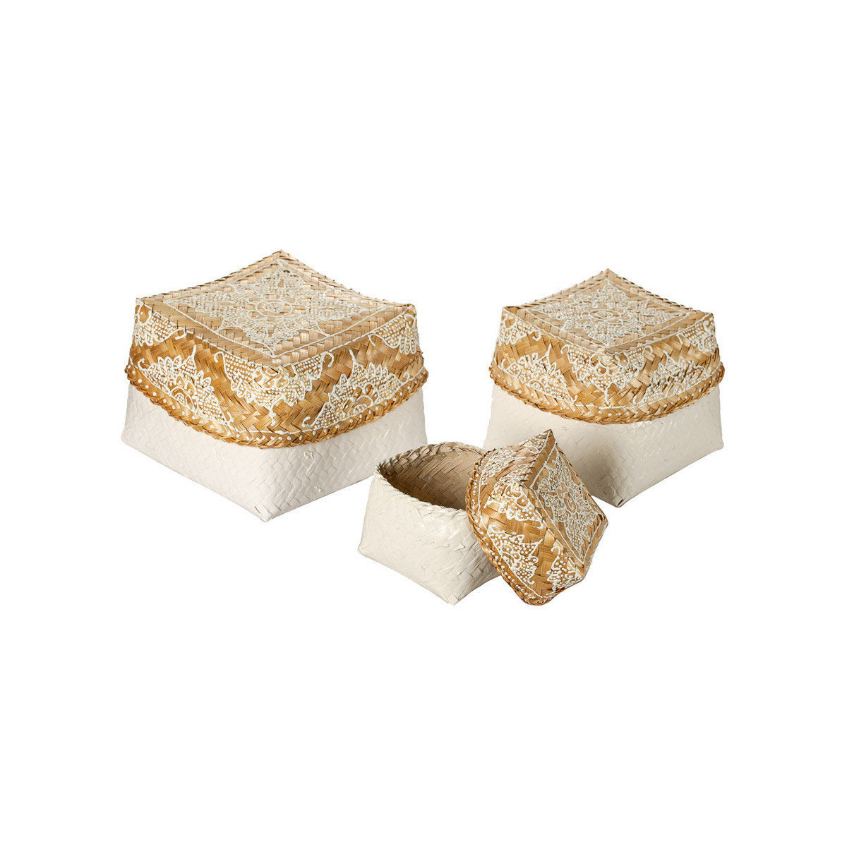 Boites à offrande peintes blanc et naturel